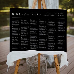 Black Seating Chart Template, Modern Editable Instant Download Seating ...