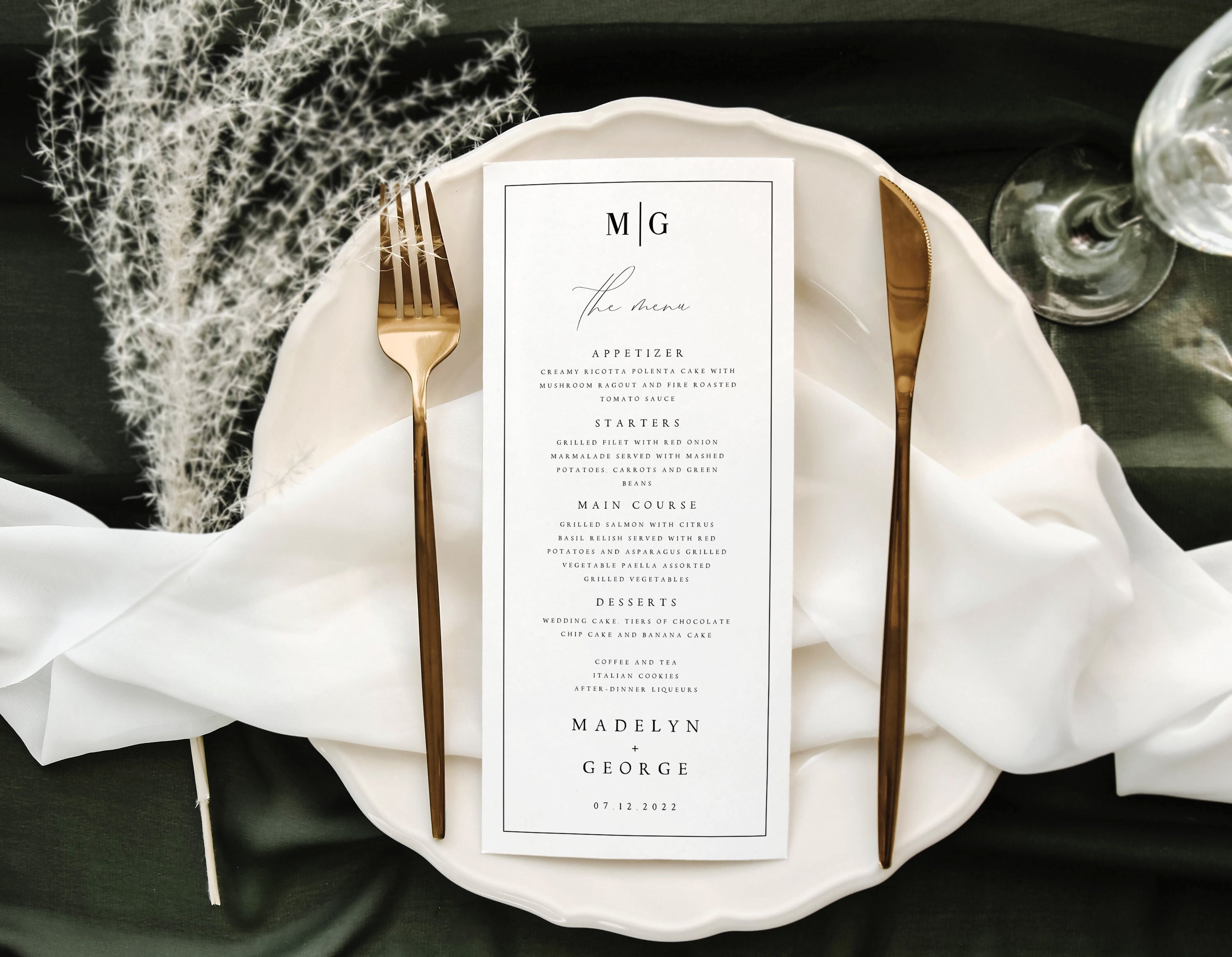 Minimalist Wedding Menu Template, Modern Script Wedding Dinner Menu ...