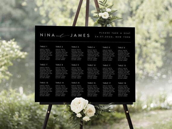 Black Seating Chart Template Modern Editable Instant Download - Etsy