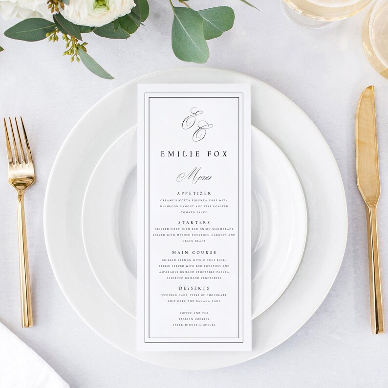 Classic Wedding Menu Template, Elegant Printable Wedding Menu, Wedding ...