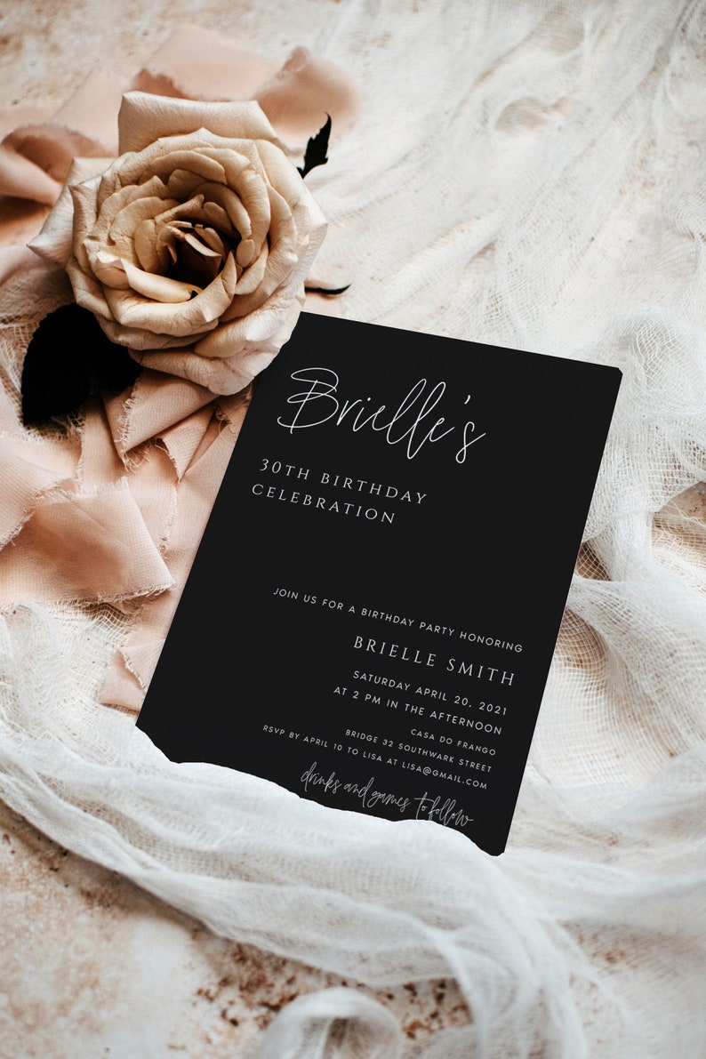 Modern Black Birthday Invitation Template, Minimalist (digital Download ...