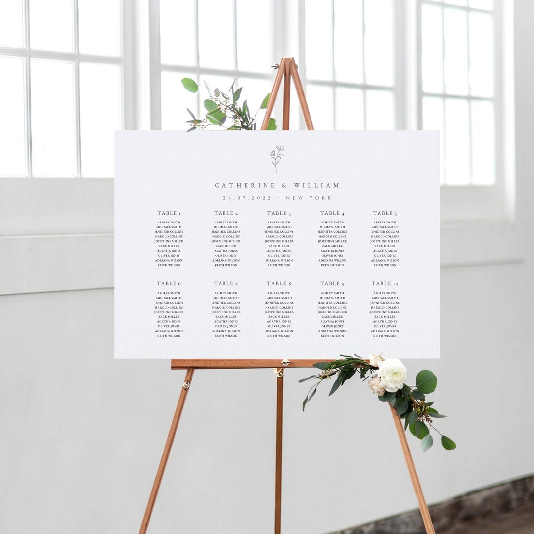 Botanical Seating Chart Template Minimalist Editable Seating - Etsy