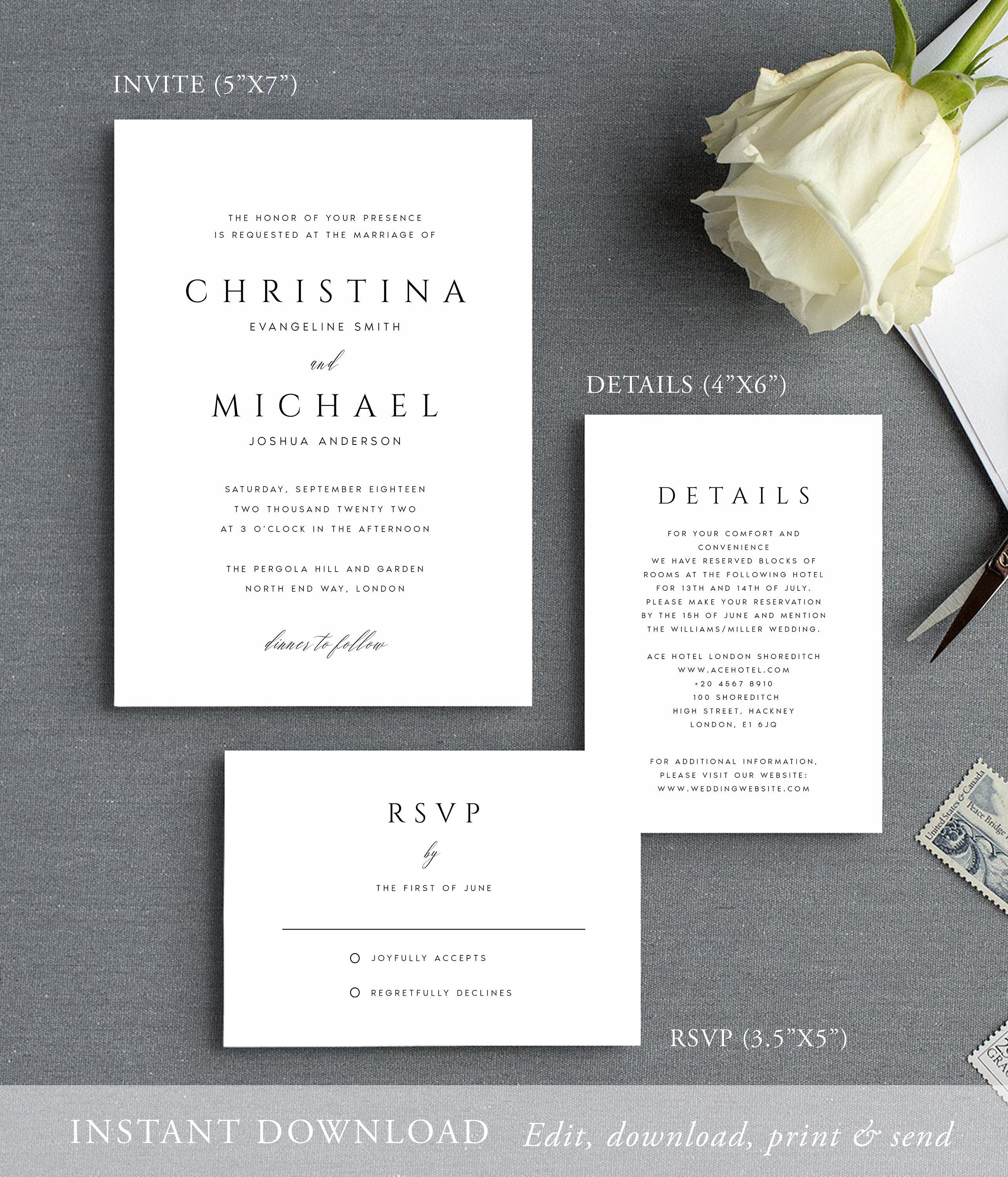 Modern Wedding Invitations Minimalist Elegant Editable | Etsy