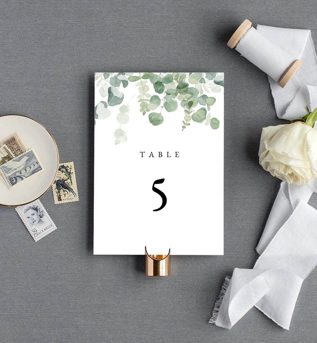 Eucalyptus Table Number Template, Printable, Editable Wedding Table ...
