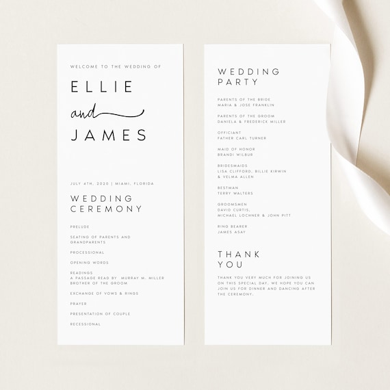 Wedding Ceremony Program Template Simple Program Template | Etsy