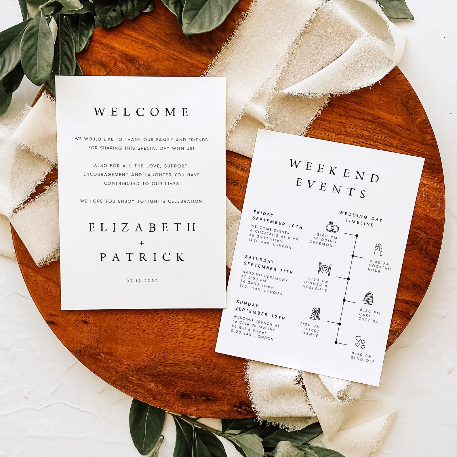 Printed Wedding Weekend Itinerary Program Cards: Weekend Timeline ...