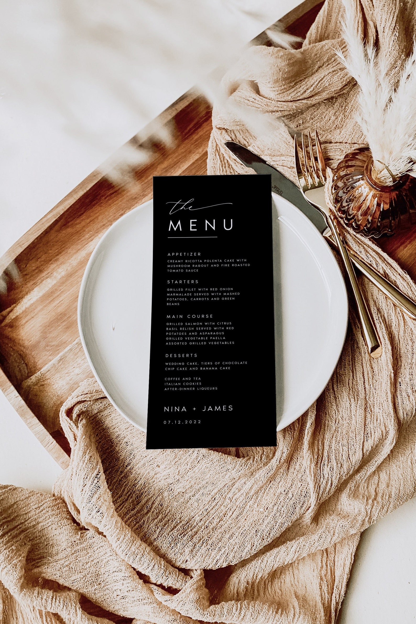 Elegant Black Wedding Menu Template Modern Script Wedding - Etsy