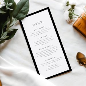 Printed Simple Wedding Menus With Black Border, Modern Minimal Printed ...
