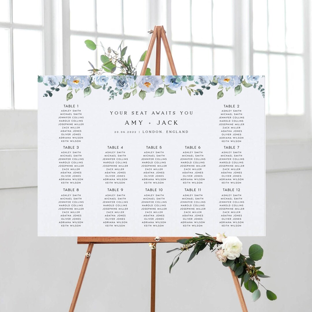 Seating Plan Template Baby Blue Floral, Editable Instant Download ...