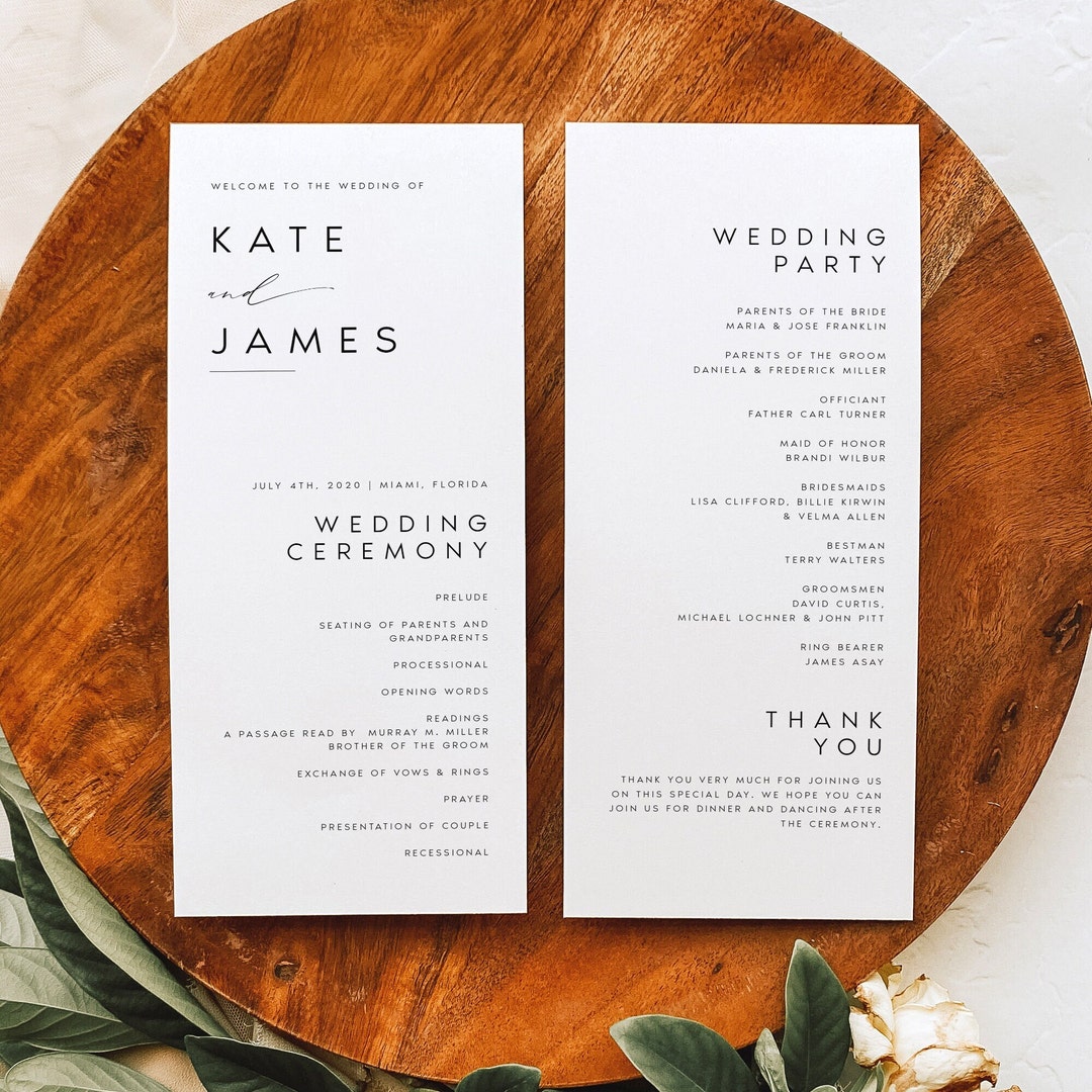 Modern Wedding Ceremony Program, Simple Program Template, Elegant ...