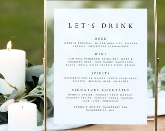 Modern Wedding Bar Menu Template, 8x10, 16x20 Minimalist Bar Menu ...
