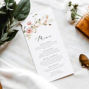 Wildflower Menu Template, Garden Party Bridal Shower Menu, Boho Flowers ...