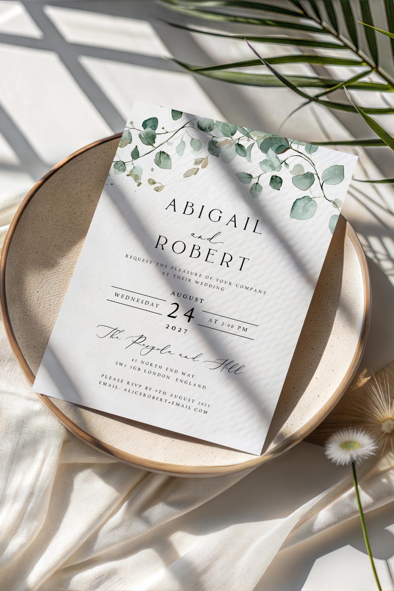Greenery Wedding Invitations With Envelopes, Luxury Baby's Breath ...