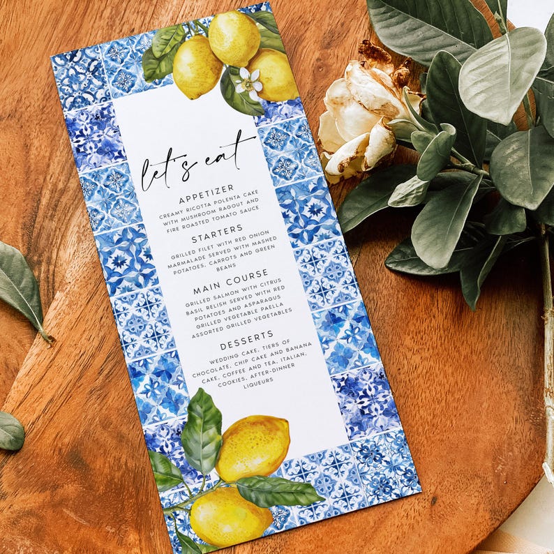 Mediterranean Wedding Menu Template Instant Download, Wedding Menu ...