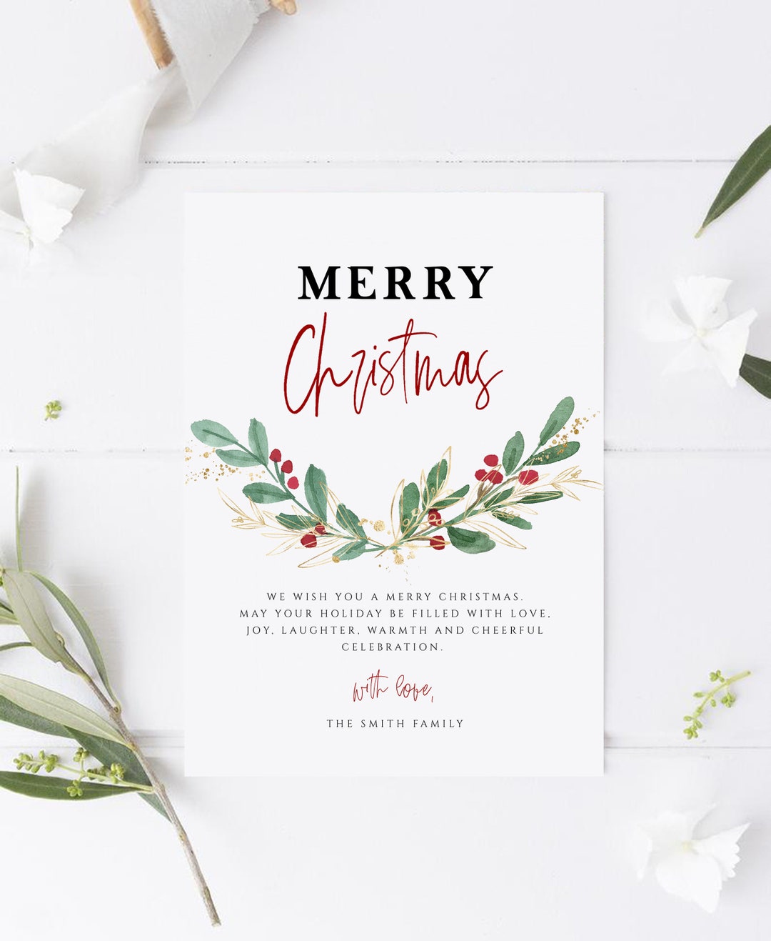 Editable Christmas Greeting Card Template, Simple Christmas Card ...