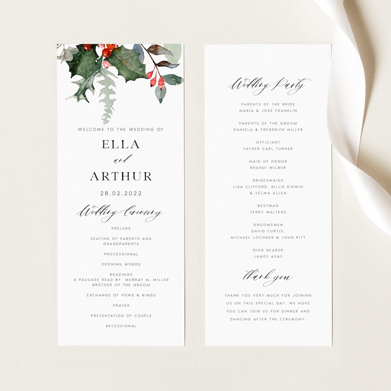 Winter Wedding Program Template Holiday Order of Service - Etsy