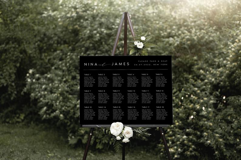 Black Seating Chart Template Modern Editable Instant Download - Etsy