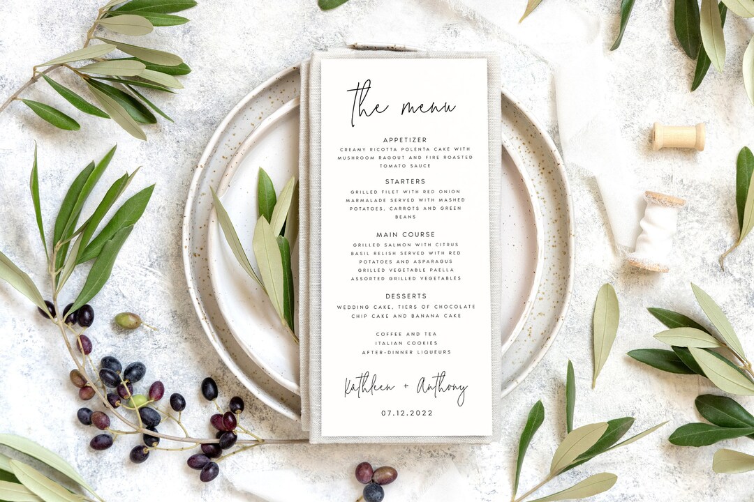 Minimalist Script Wedding Menu Template, Modern Dinner Menu (digital ...