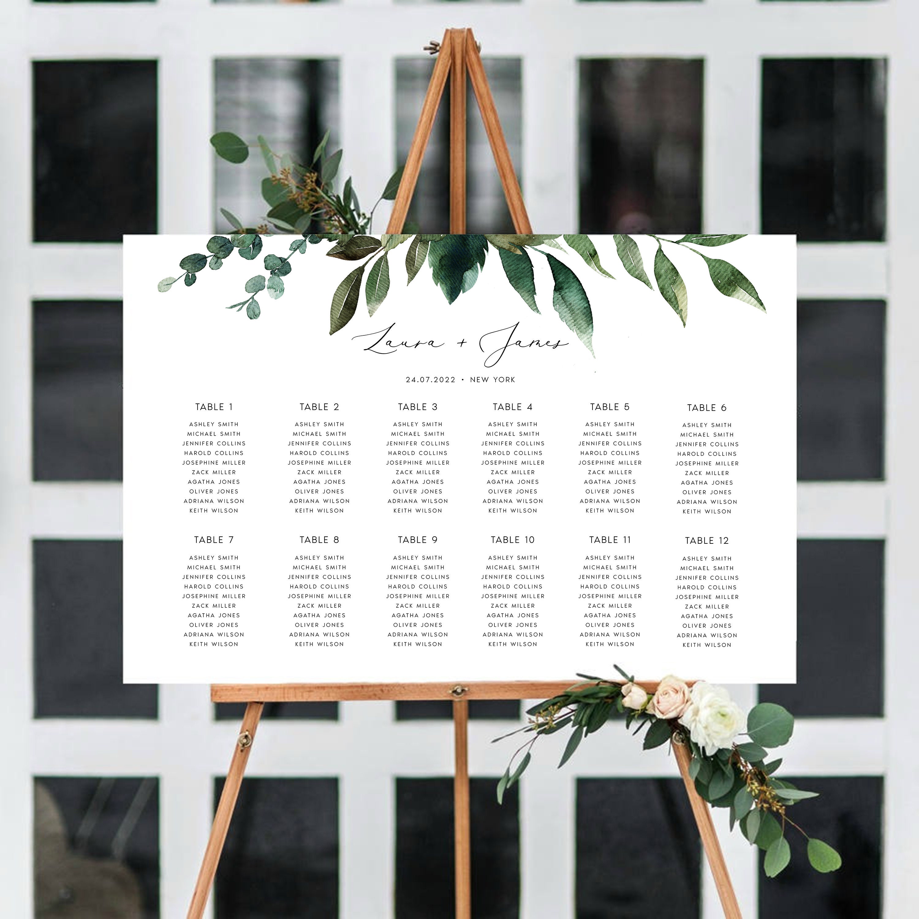 Greenery Seating Chart Template Minimal Editable Instant | Etsy