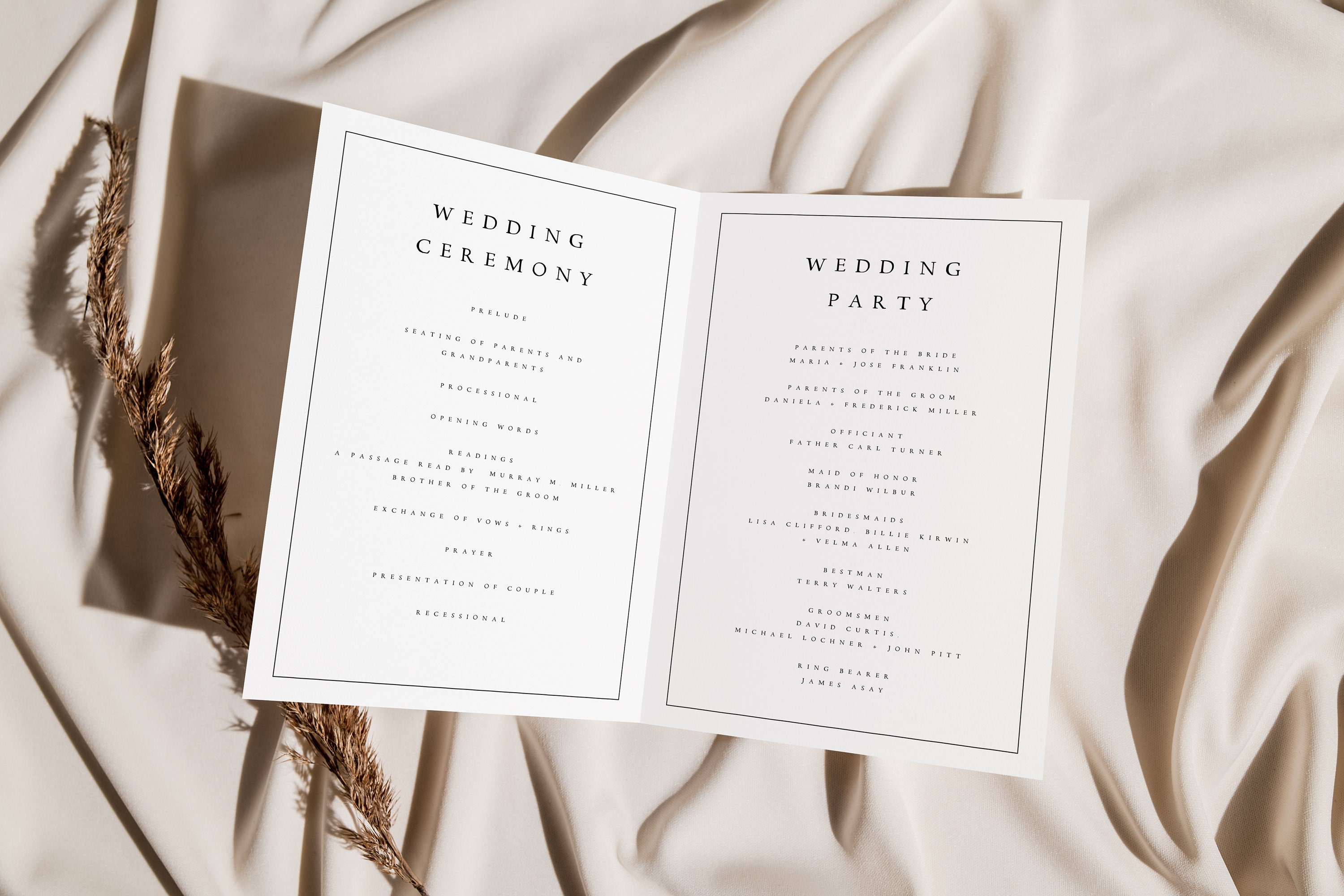 Elegant Wedding Program Template, Foldable Wedding Program, Minimalist ...