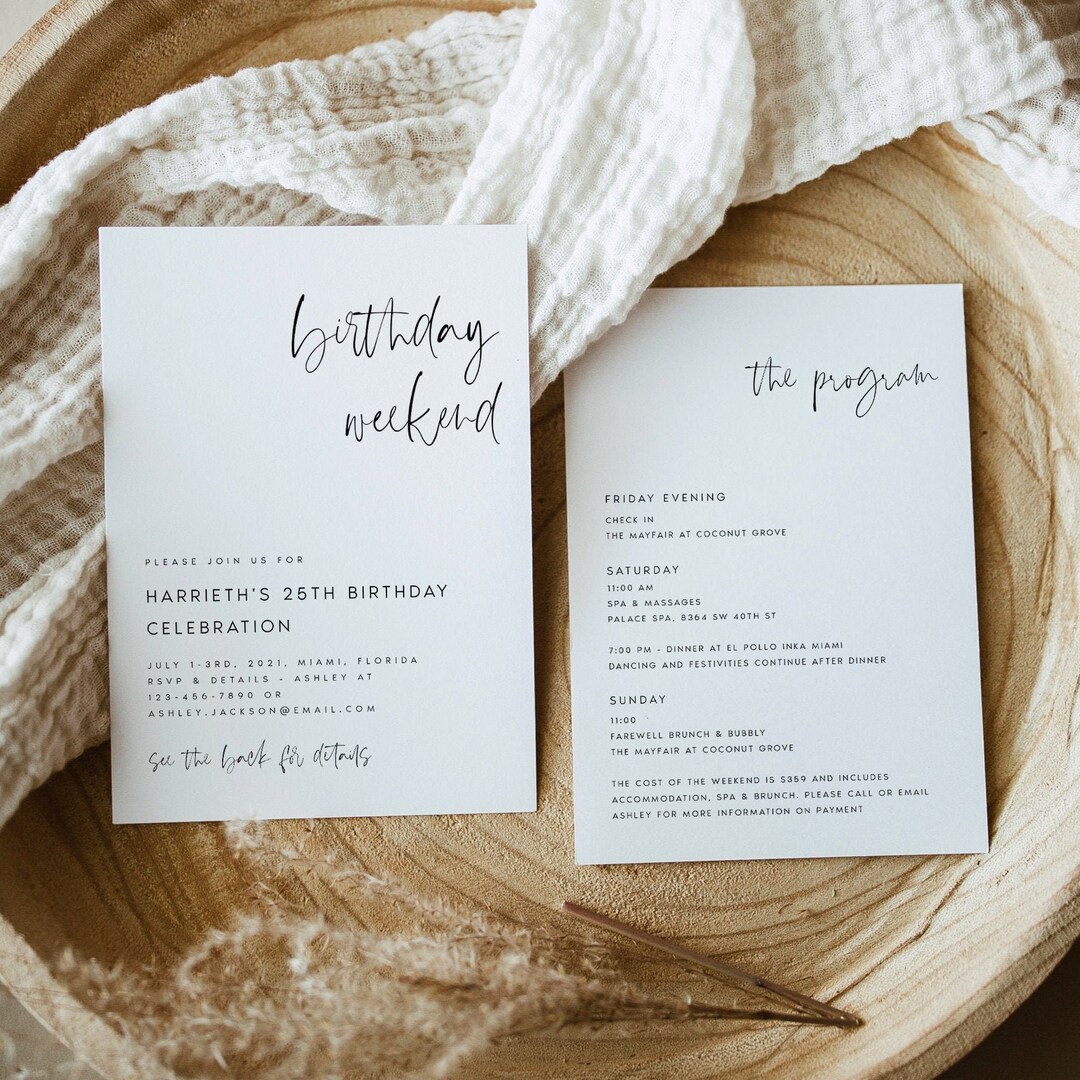 Modern Birthday Party Invitation Template, Minimalist Birthday Party ...