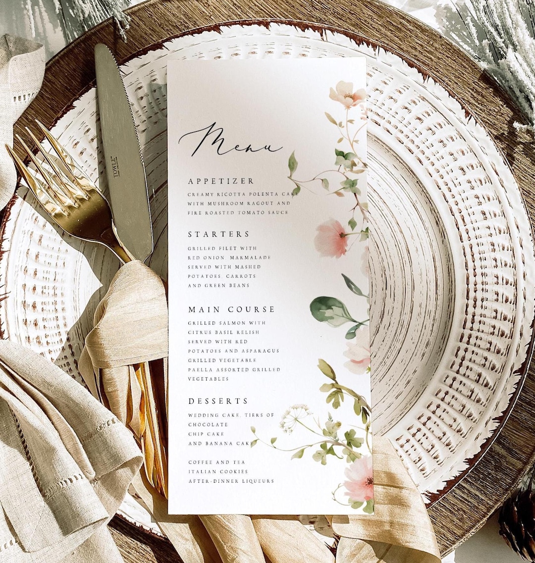 Wildflower Menu Template, Garden Party Bridal Shower Menu, Boho Flowers ...