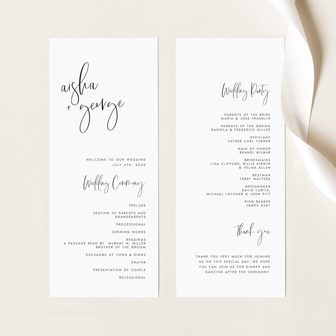 Wedding Program Template, Printable Modern Wedding Program, Modern ...
