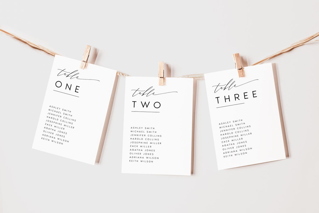 Minimal Table Seating Chart Card Template, Simple Seating Chart ...