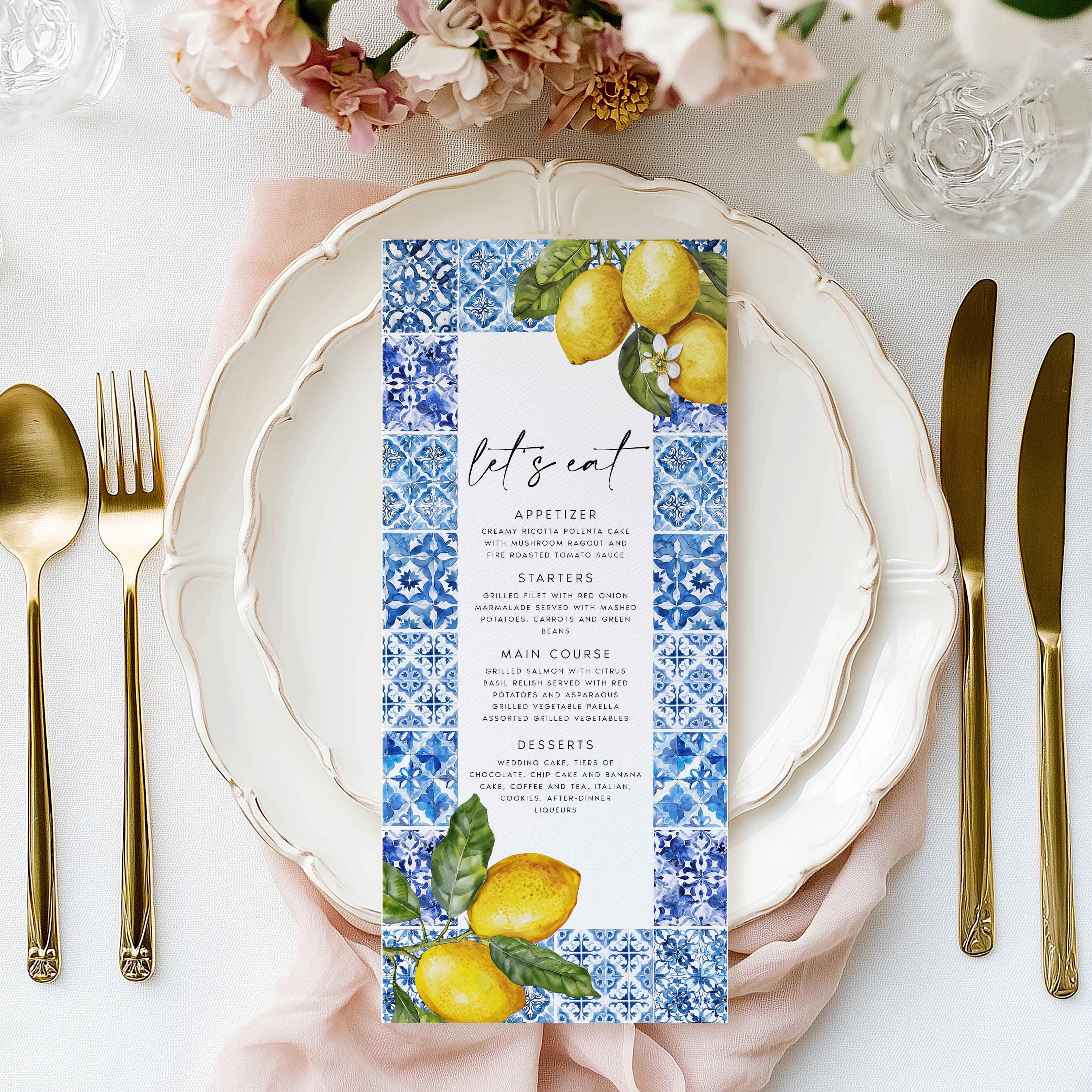 Mediterranean Wedding Menu Template Instant Download, Wedding Menu ...