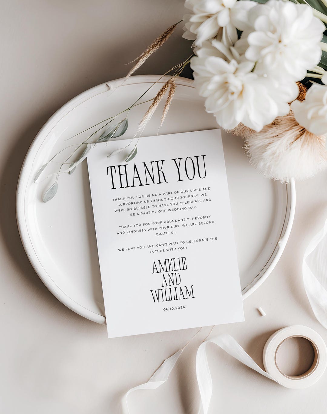Minimalist Thank You Card Template: Modern Script, Editable (digital ...