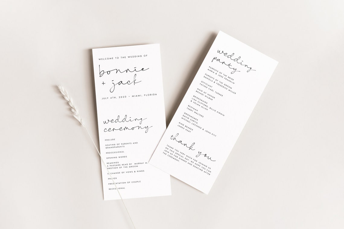 Wedding Ceremony Program Template Simple Program Template - Etsy