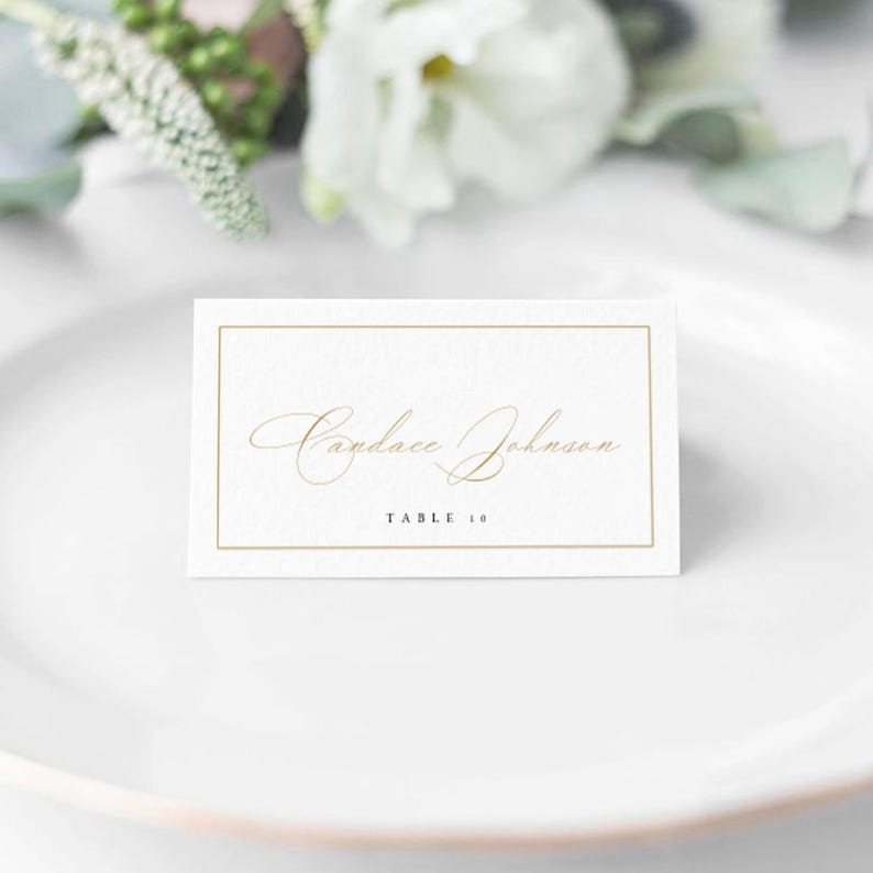 Wedding Place Card Template, Classic, Gold, Tent and Flat, Elegant ...