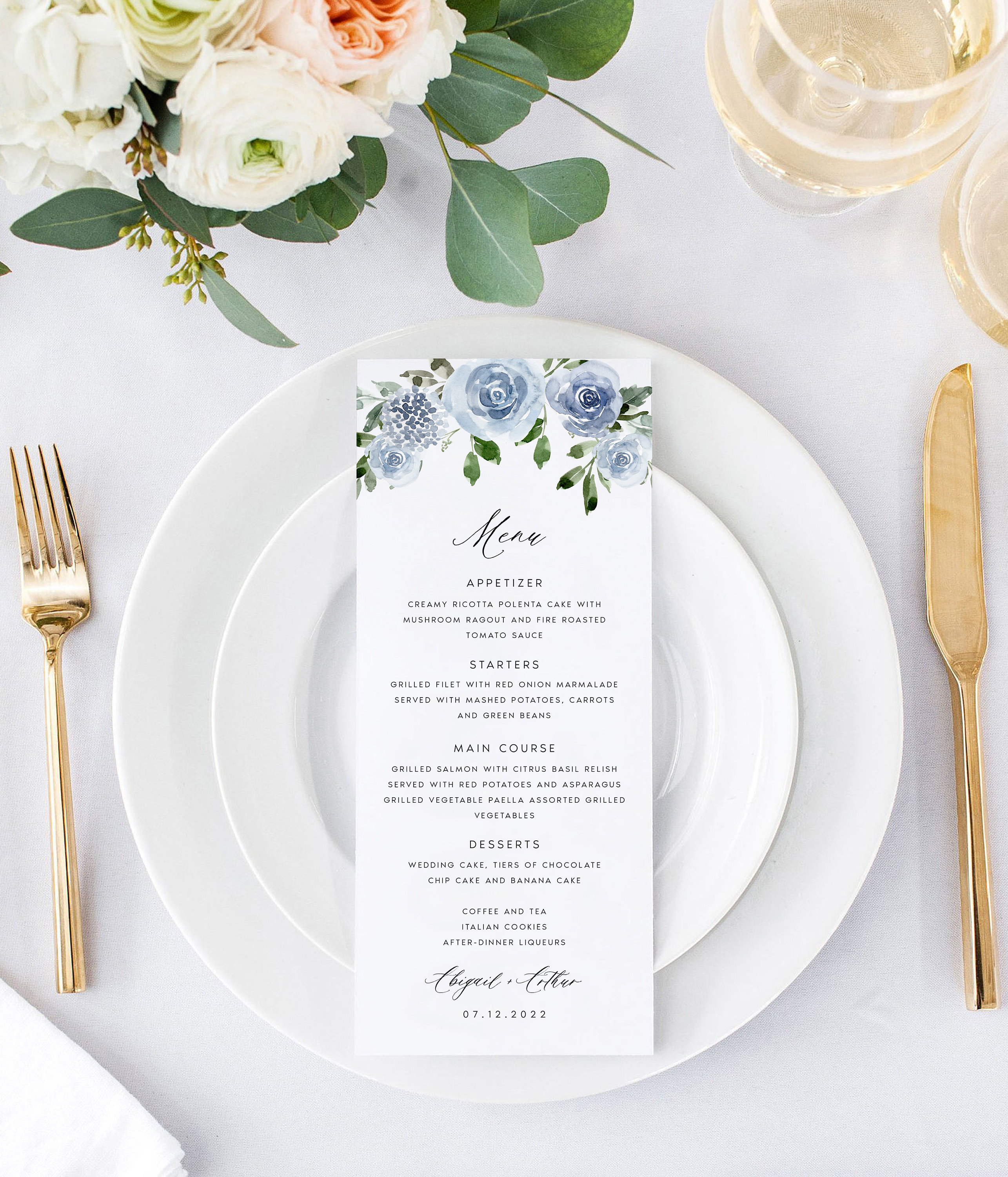 Blue Wedding Menu Template Pale Blue Menu Printable Edit - Etsy