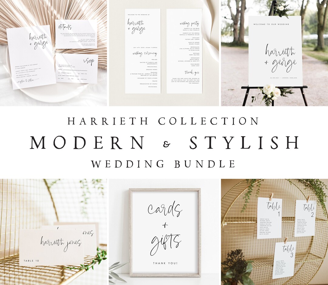 Modern Script MEGA Wedding Bundle, Minimalist Wedding Invitation Set ...