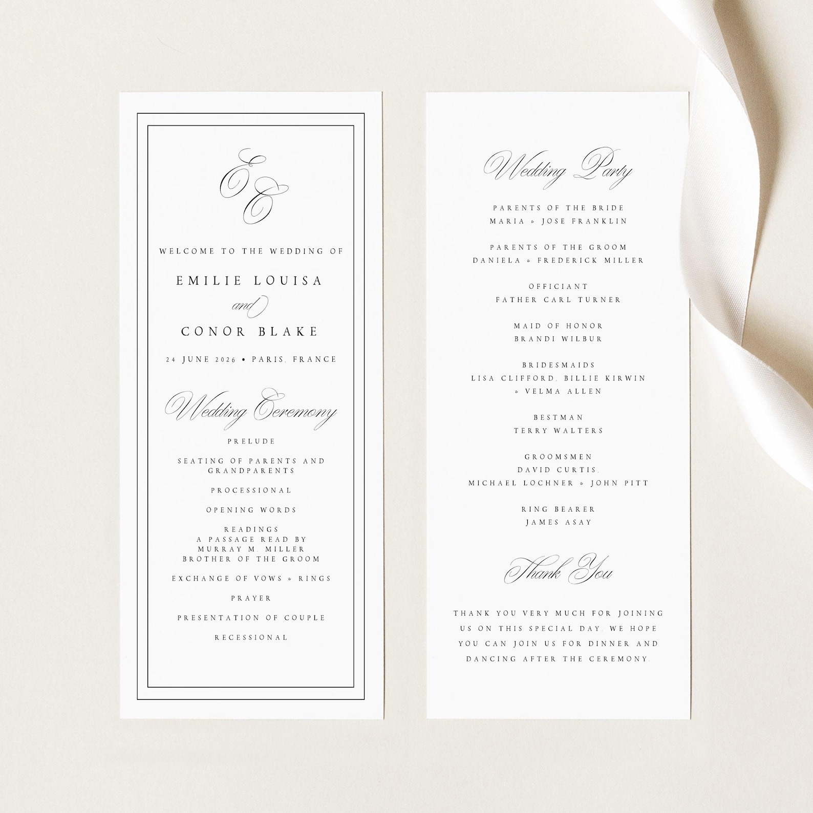 Wedding Program Template: Calligraphy & Border, Elegant Wedding ...