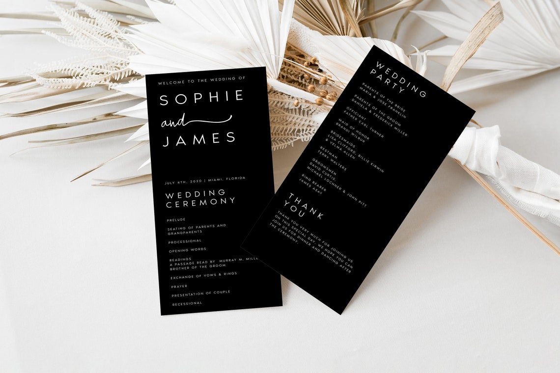 Black Wedding Program Template Contemporary Wedding Program - Etsy