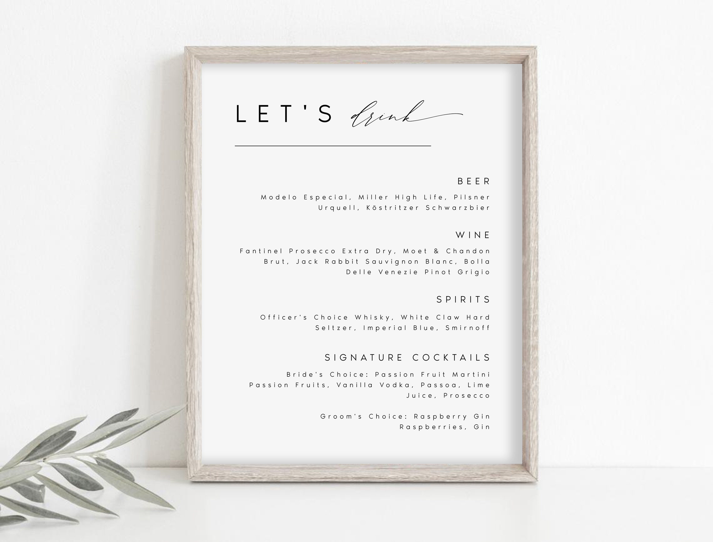 Tabletop Drinks Menu Sign Template Wedding Drink Menu Sign | Etsy