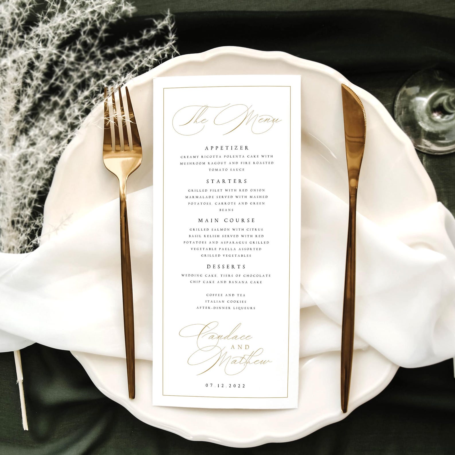 Personalizable Guest Menu Template, Gold Wedding Menu With Border ...