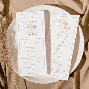 Gold Wedding Program Template, Minimalist Order of Service, Printable ...