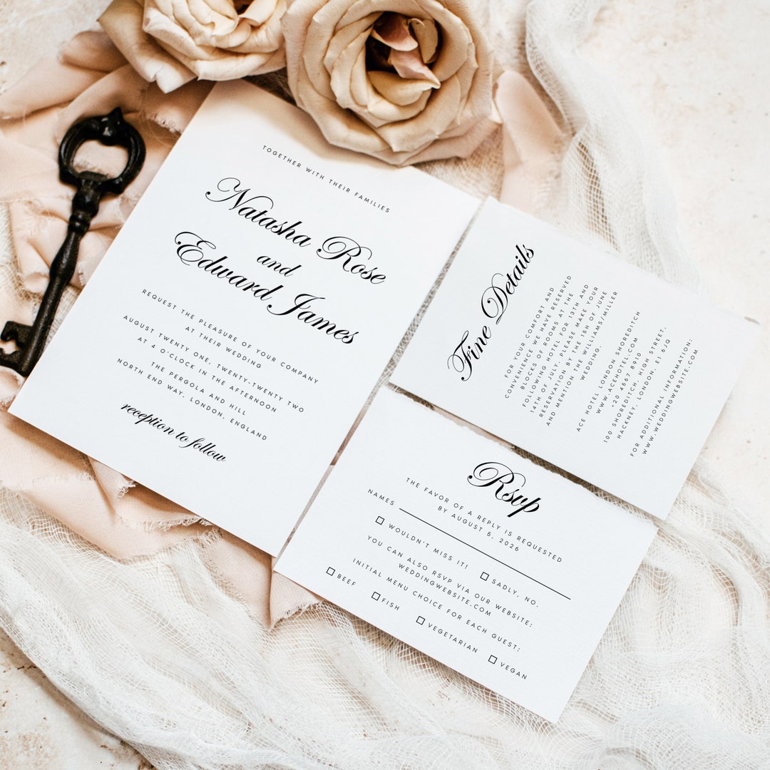 Script Wedding Invitation Set Template, Minimalist, 100% Editable ...