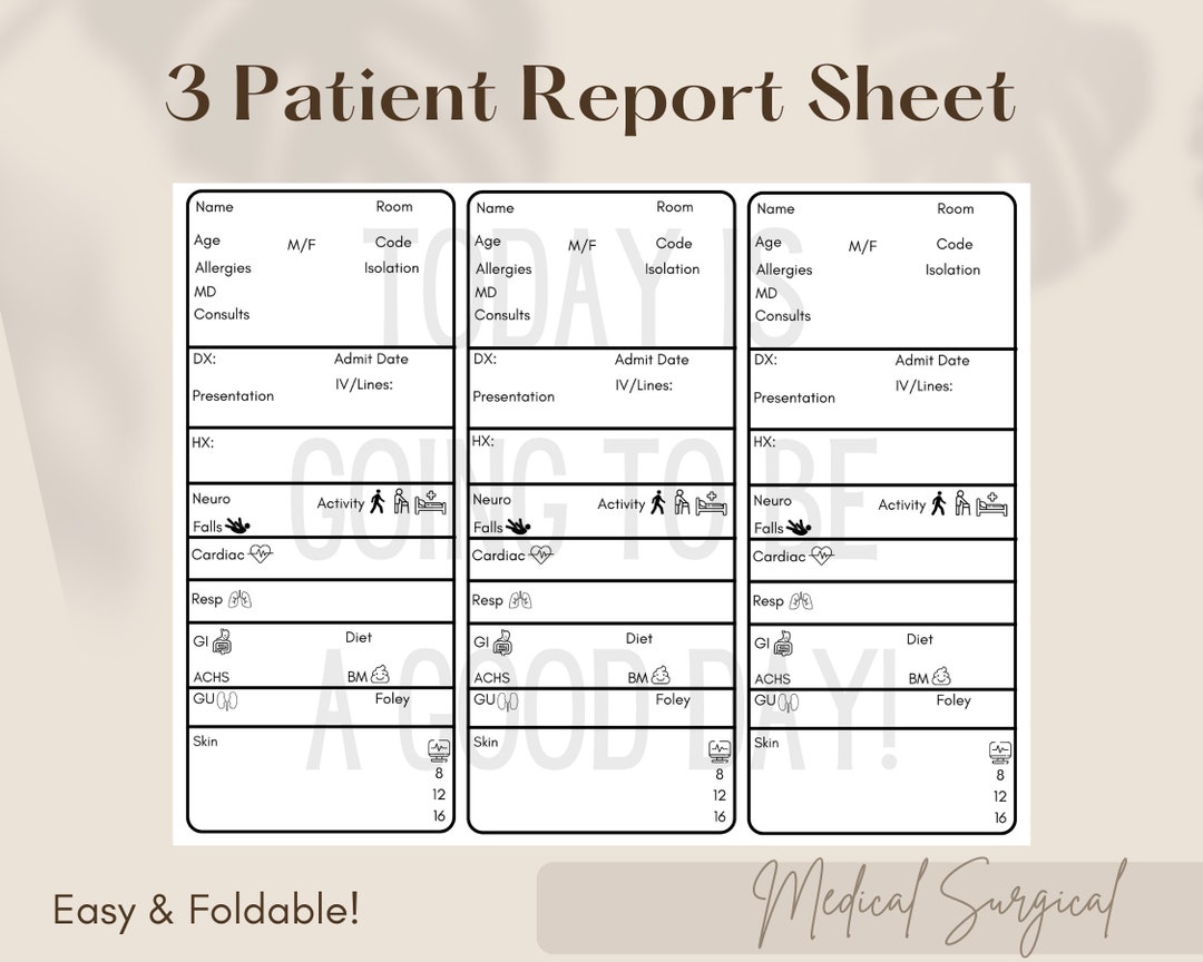 Medical Surgical/telemetry Report Sheet|nursing Report Sheet|easy ...