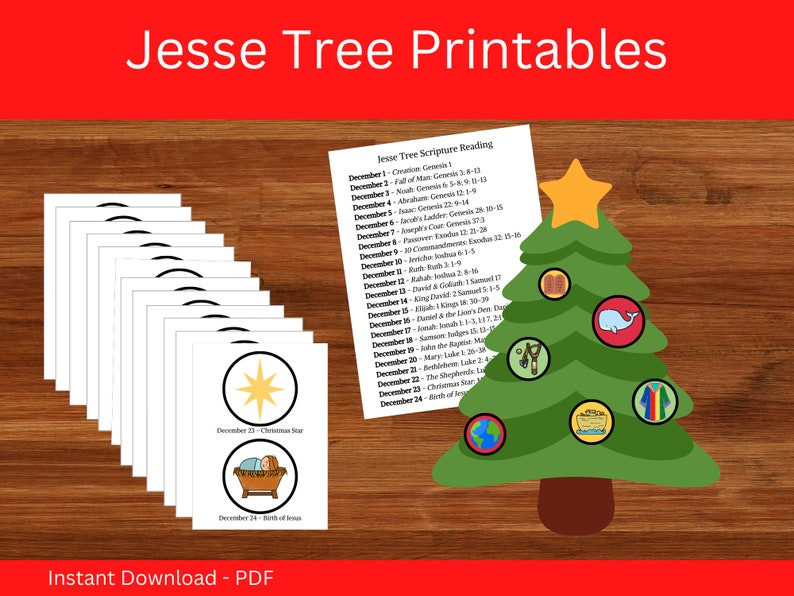 Jesse Tree Color and DIY Printable | Advent Tree | Jesse Tree | Advent ...