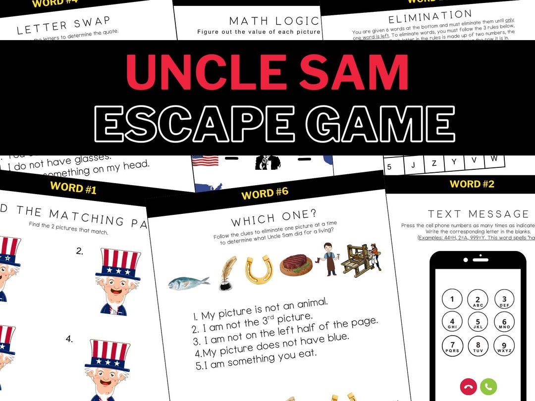 Uncle Sam Escape Room: Independence Day Printable Game (digital ...