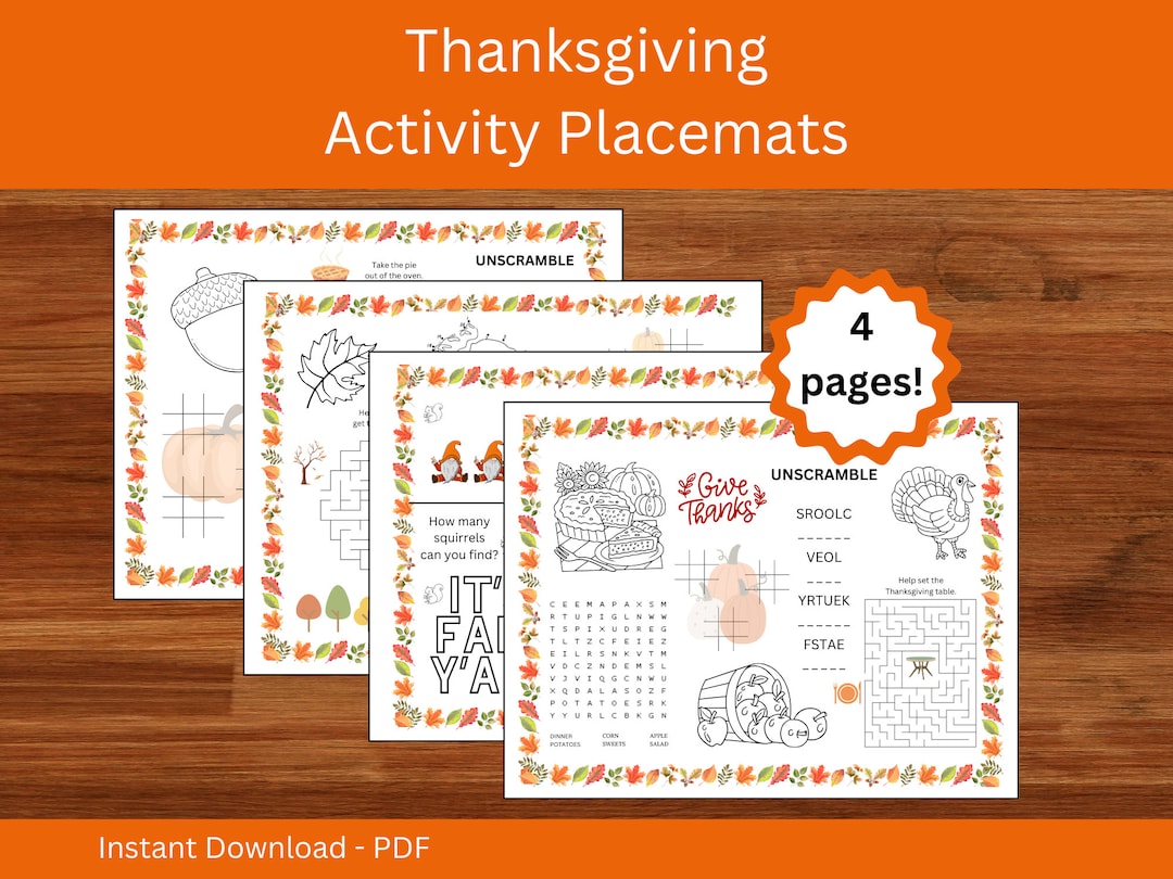 Thanksgiving Placemats Thanksgiving Activity Pages Thanksgiving Fun ...
