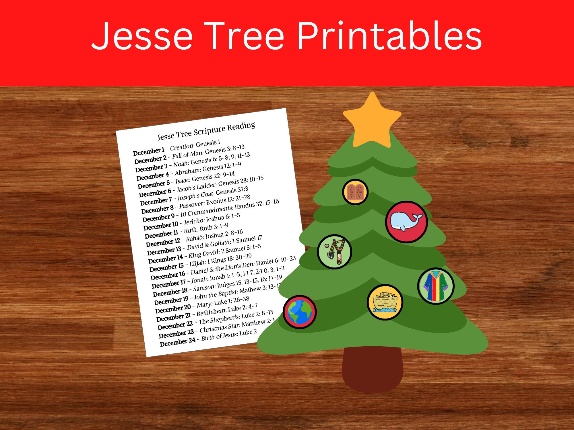 Jesse Tree Color and DIY Printable Advent Tree Jesse Tree Advent ...