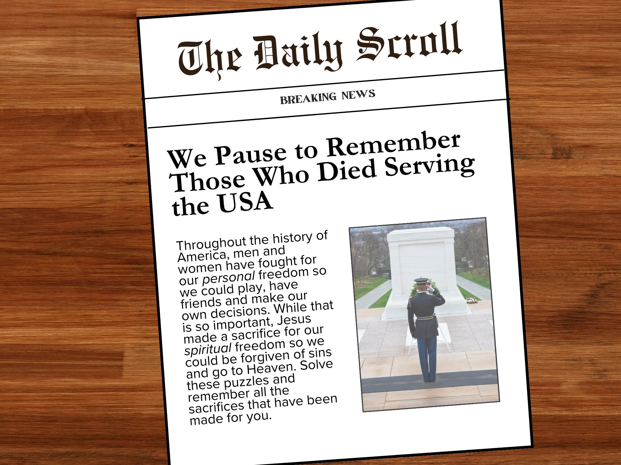 Memorial Day Escape Room | Bible Escape Game | Christian Escape Room ...