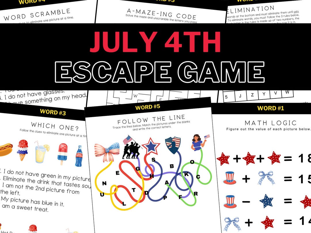 July 4th Escape Room: Independence Day Puzzle Activity (printable ...