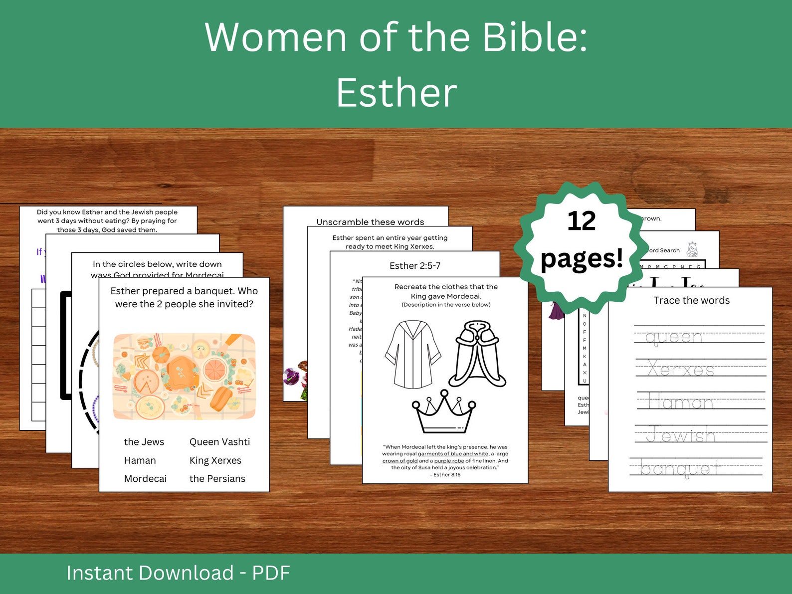Esther Activity Pack | Women of the Bible Activity | Esther Unit Study ...
