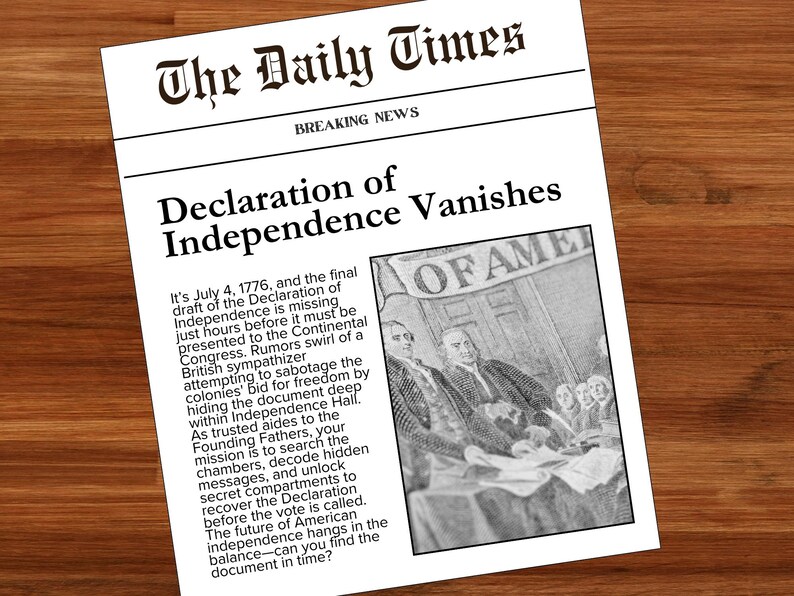 Declaration of Independence Escape Room: Printable American History ...