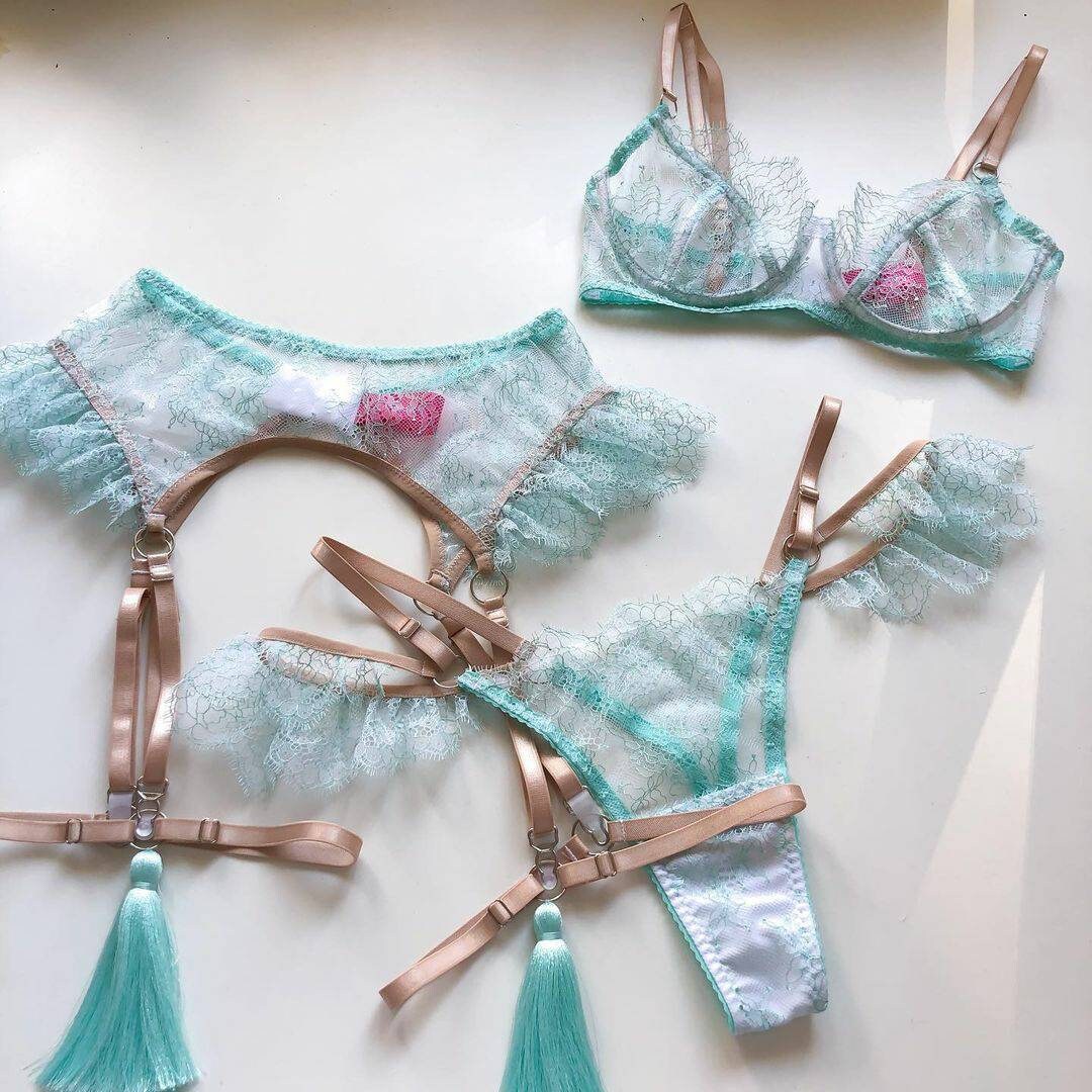 Blue Lingerie Set Lace Lingerie Set Flower Lingerie Set Etsy